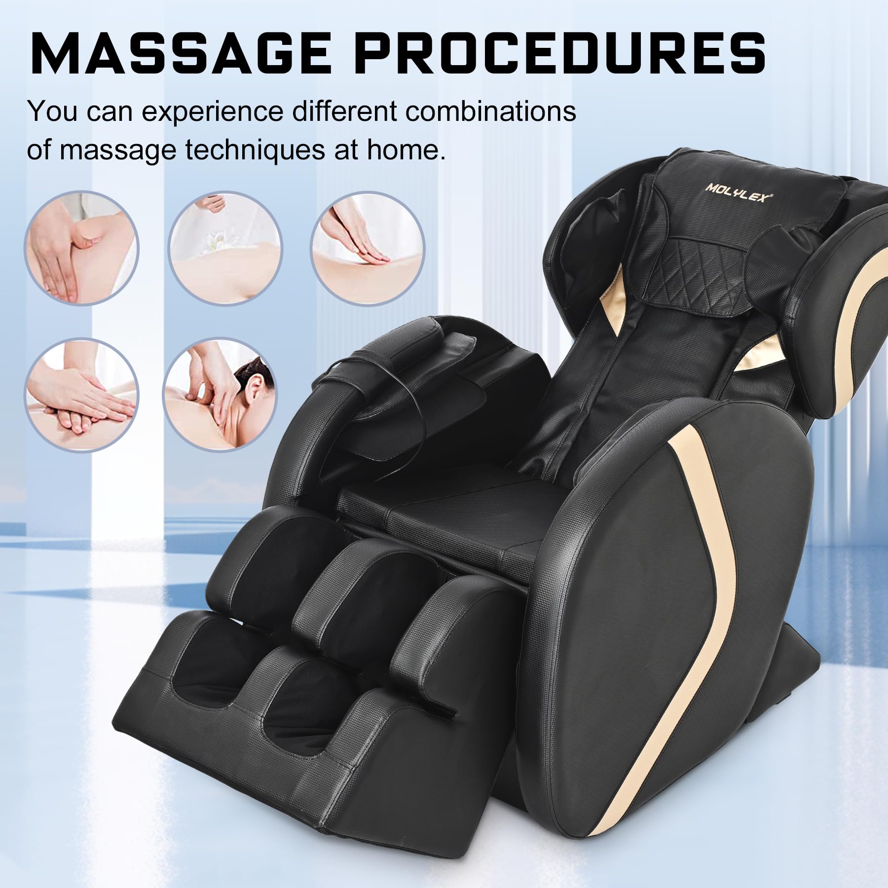 Molylex 2023 Massage Chair Recliner with Zero Gravity, Full Body Massage Chair with Heating, Airbags, Easy to Use at Home and in The Office (Black)