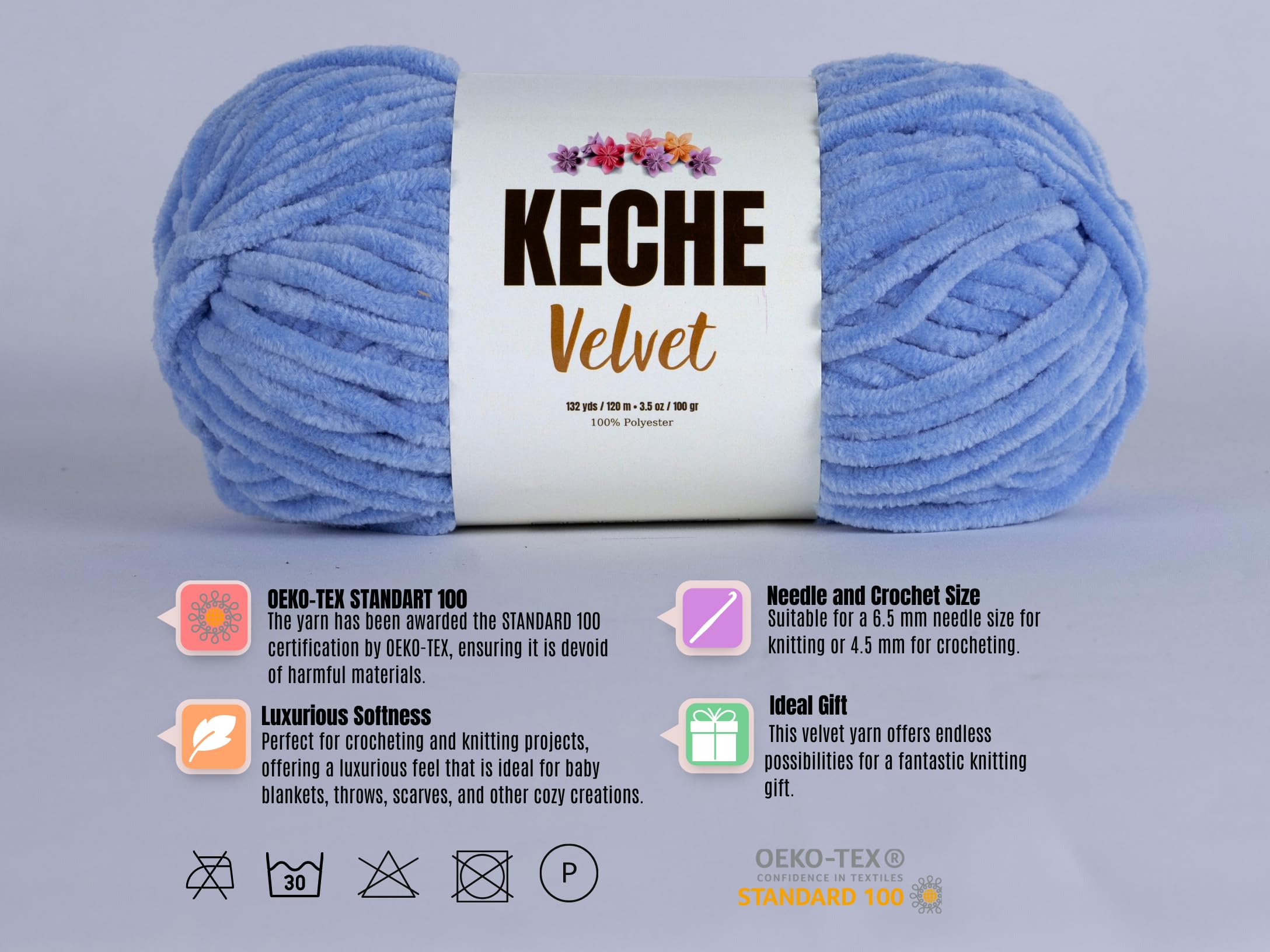 Keche Velvet Yarn for Crocheting, Soft Chenille Bulky Baby Blanket Amigurumi Yarn 3x100 gr (3x132 yds) (3- Skeins) - Blue