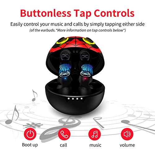 AMAFACE Wireless Earbuds for Youth Guys, Truly Wireless Headphones Stereo Sound in-Ear with Mic Touch Control, Sweat-Proof Bluetooth 5.0 Noise Reduction Earphones with Cartoon Red Charging Case