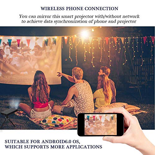 Smart Pocket Mini Projector,ASHATA 2.4G WiFi 4k HD Projector Support Bluetooth 4.0 Android6.0 OS USB TF Card for Home Cinema,Wireless Phone Connection for Movies, Presentations,Gaming,Phone(Black)