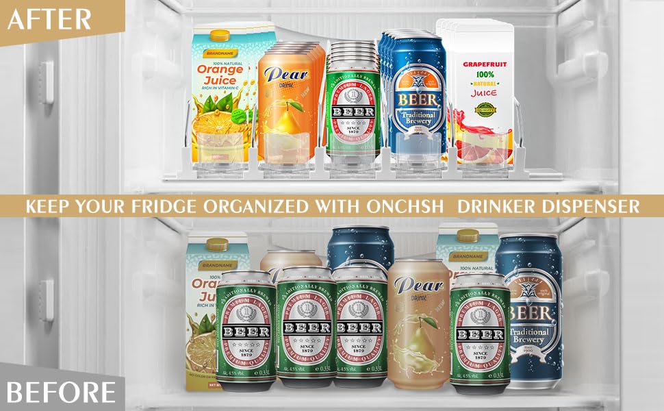 ONCHSH Drink Organizer for Fridge,Soda Can Drink Organizer for Refrigerator,Beer Pop Can Water Bottle Storage for Pantry,Width Adjustable Beverage Pusher Glide (White, 16.4"D - 5 Rows)