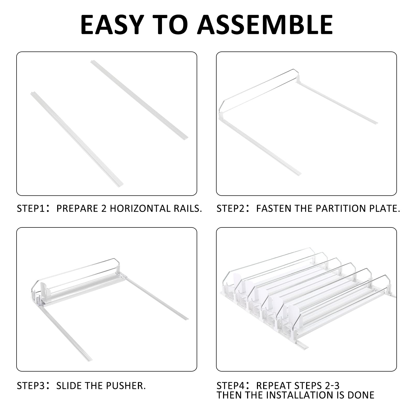 ONCHSH Drink Organizer for Fridge,Soda Can Drink Organizer for Refrigerator,Beer Pop Can Water Bottle Storage for Pantry,Width Adjustable Beverage Pusher Glide (White, 16.4"D - 5 Rows)