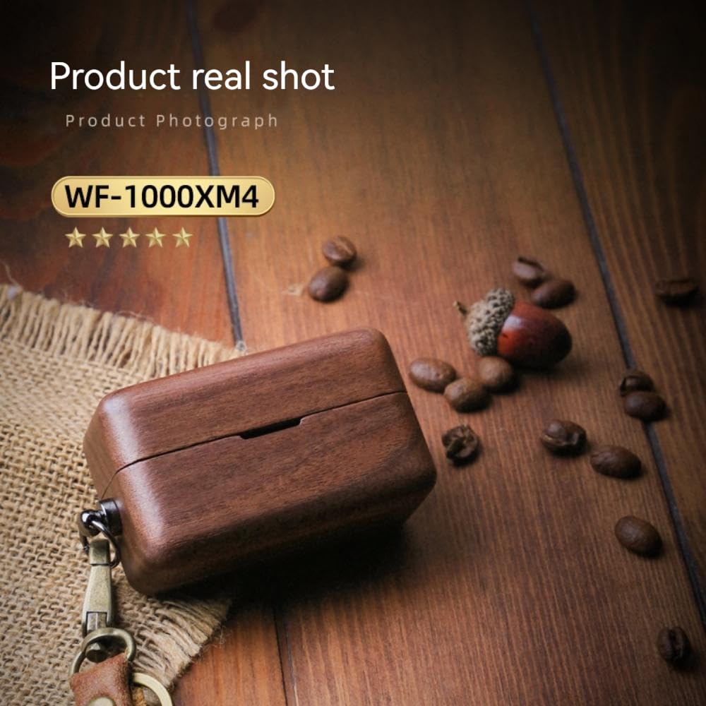 BYBALI Case for WF-1000XM4, Handmade of Natural Walnut Wood, Comes with Lanyard