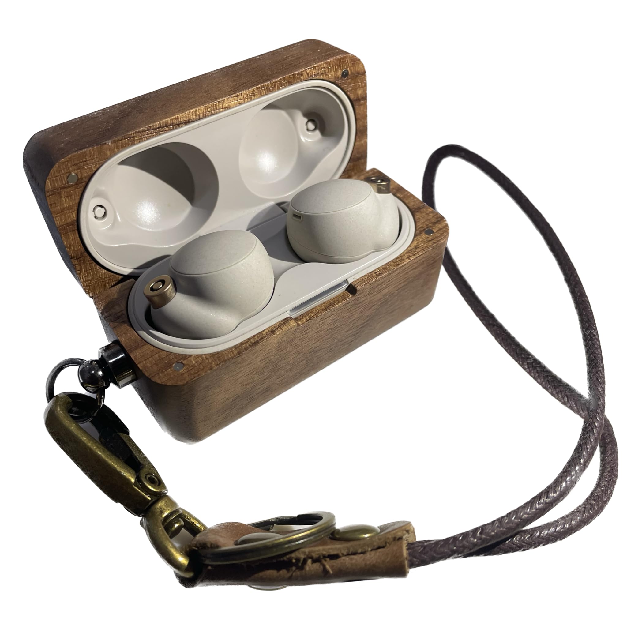BYBALI Case for WF-1000XM4, Handmade of Natural Walnut Wood, Comes with Lanyard