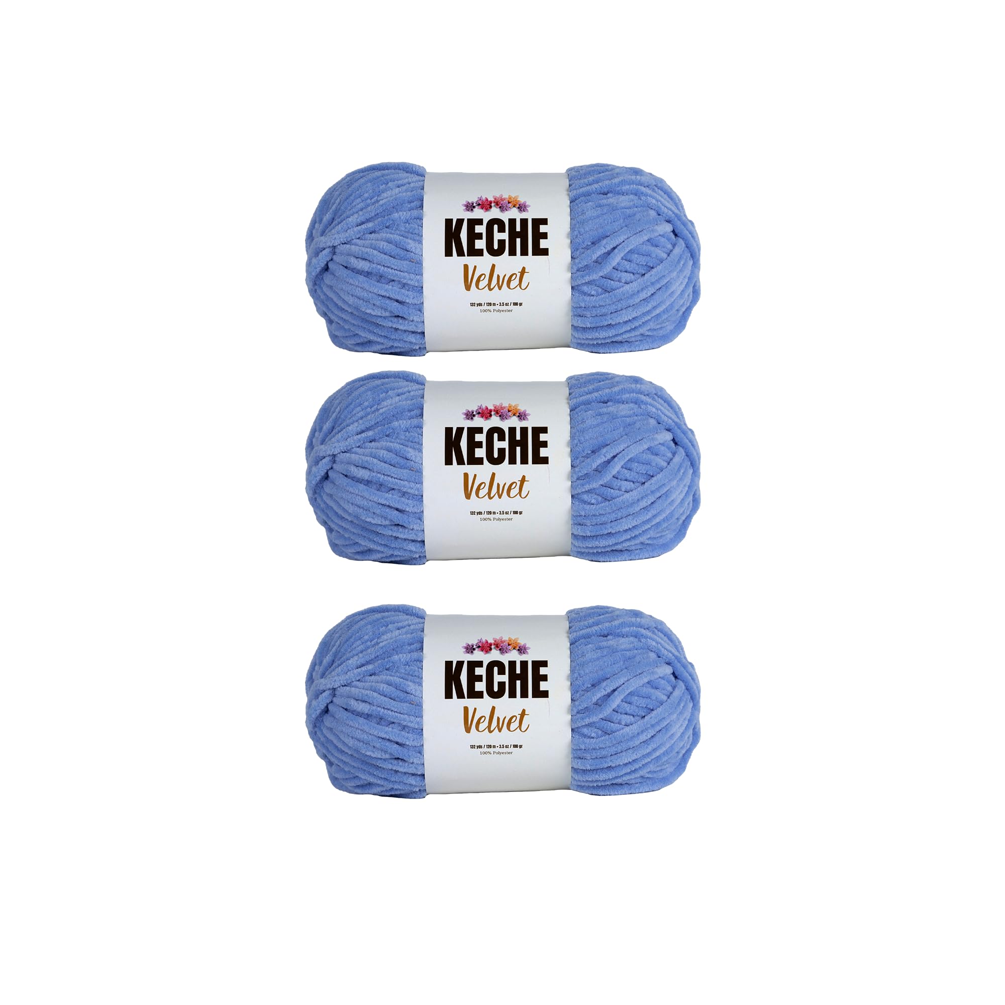 Keche Velvet Yarn for Crocheting, Soft Chenille Bulky Baby Blanket Amigurumi Yarn 3x100 gr (3x132 yds) (3- Skeins) - Blue