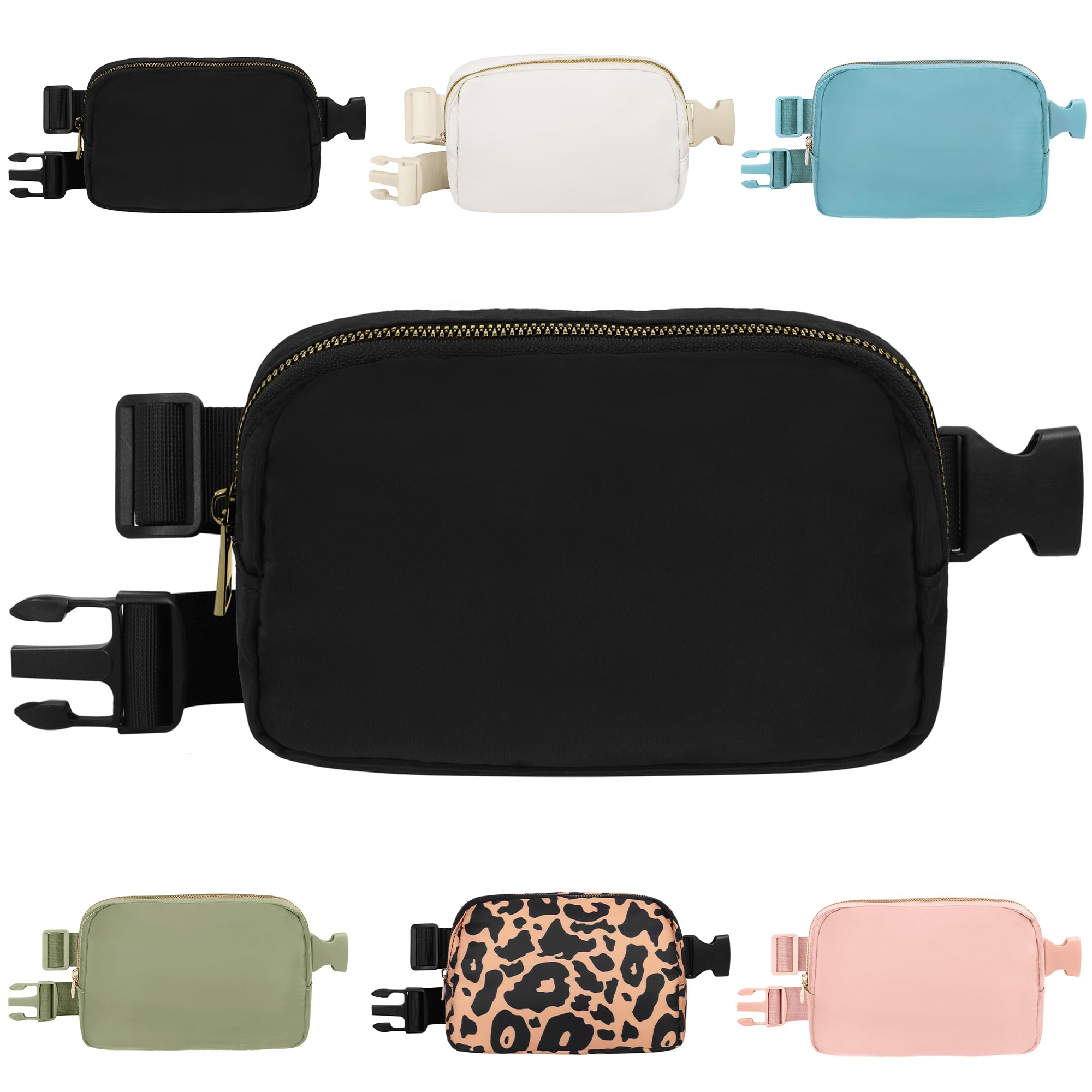 VKIOIP Unisex Fanny Pack Waist Belt Bag with Adjustable Strap,Hands Free Crossbody Fanny Bag with Zipper for Woman and Man,for Hiking,Running,Sports Gifts(Black)