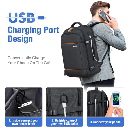 Lekeinchi Carry On Backpack for Airlines - 32L Large Travel Backpack with Shoe Compartment - 17 Inch Laptop Backpack with 6 Packing Cubes for Men for Business Trip, Black