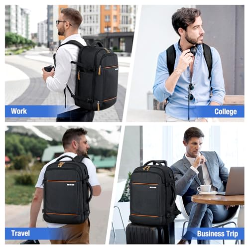 Lekeinchi Carry On Backpack for Airlines - 32L Large Travel Backpack with Shoe Compartment - 17 Inch Laptop Backpack with 6 Packing Cubes for Men for Business Trip, Black