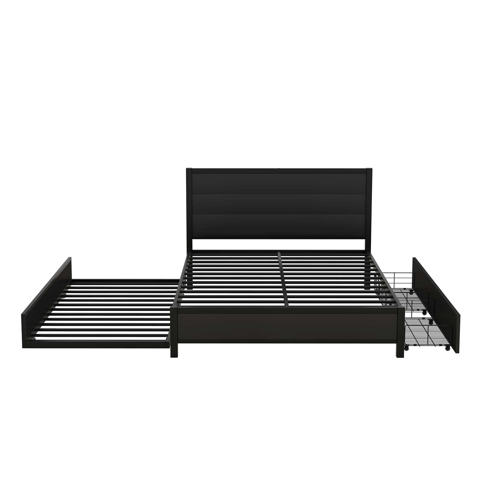 DUNTRKDU Queen Size Metal Platform Bed Frame with 2 Storage Drawers and Twin Size Trundle, Storage Platform Bed with Tufted Headboard for Kids/Teen/Adults, Noise-Free, No Box Spring Needed (Queen)