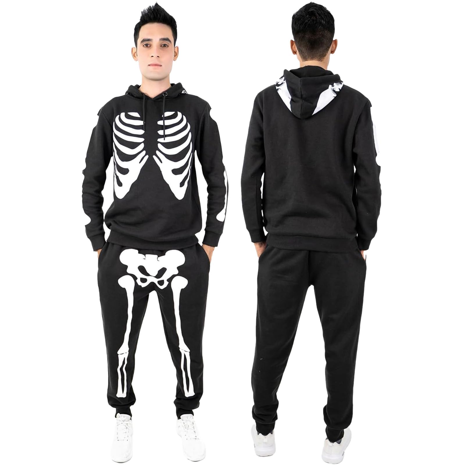 NOROZE Men's Halloween Skeleton Tracksuit Hoodie Jumper Joggers Unisex Set (M, Skeleton Black)