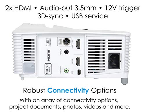 Optoma EH200ST Full 3D 1080p 3000 Lumen DLP Short Throw Projector with 20,000:1 Contrast Ratio and MHL Enabled HDMI Port , white
