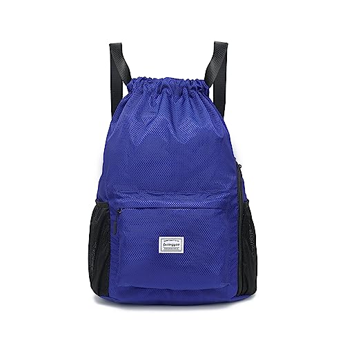 FUXINGYAO Drawstring Backpack Sports Gym Bag with Shoes Compartment, String Backpack Cinch for Women Men (Blue)