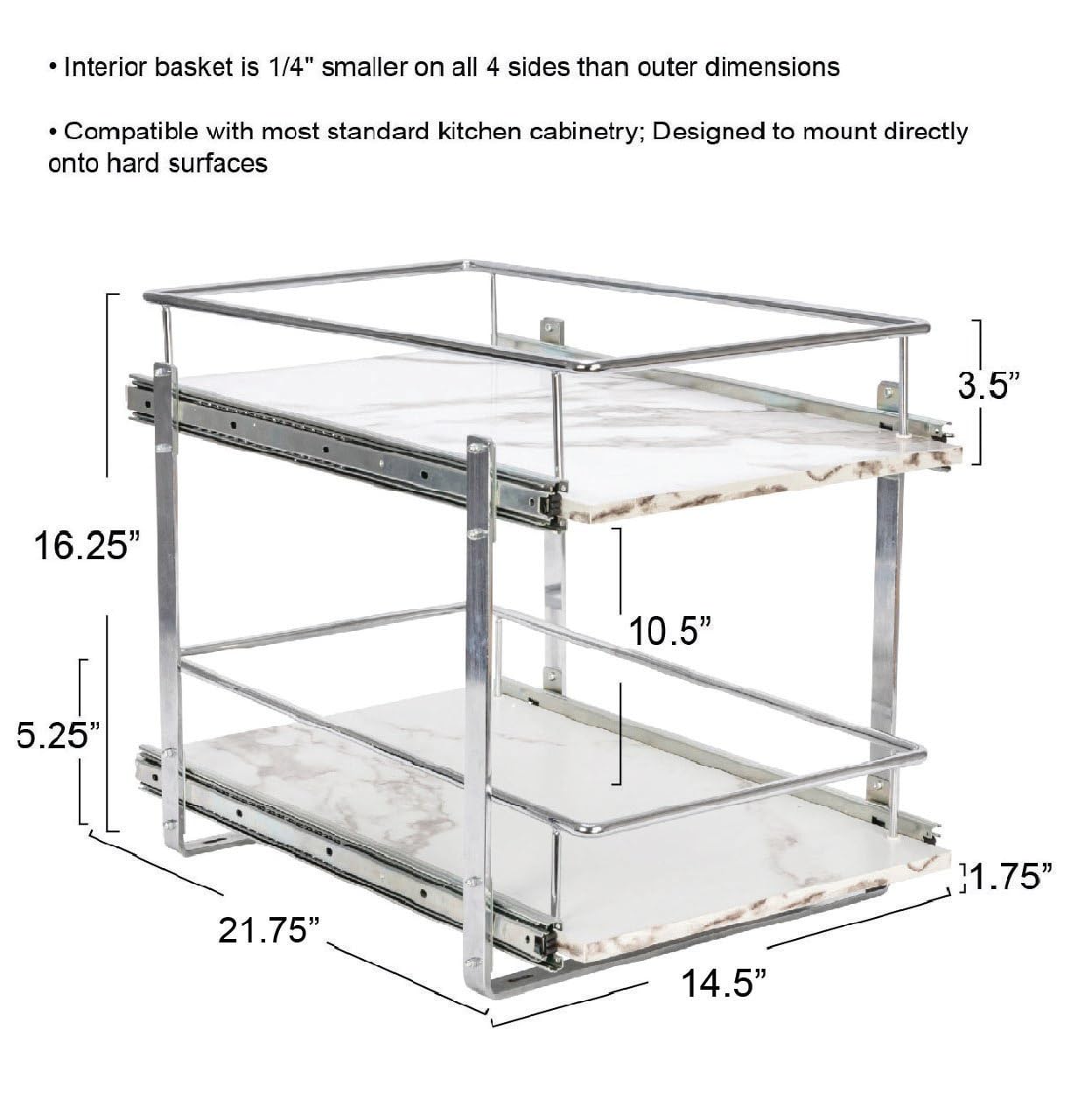Household Essentials Faux Marble C53345-1 Glidez 2-Tier Kitchen Cabinet Organizer | Pull Out Shelves for Storage | 22 in D x 14.5 in W x 17 in H Wide