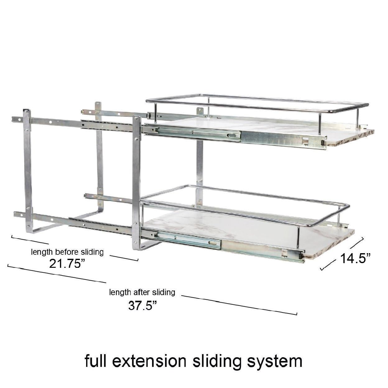 Household Essentials Faux Marble C53345-1 Glidez 2-Tier Kitchen Cabinet Organizer | Pull Out Shelves for Storage | 22 in D x 14.5 in W x 17 in H Wide