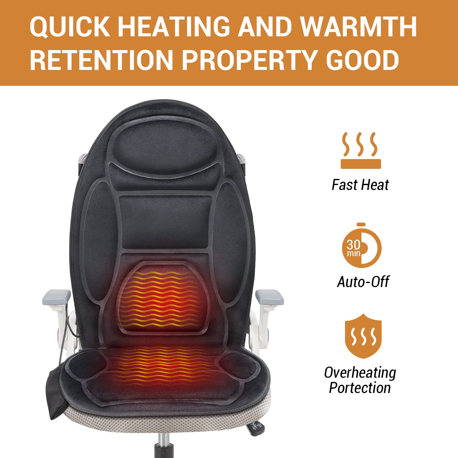 Mynt Vibration Massage Seat Cushion Memory Foam Support Chair Pad, Back Massager with 8 Vibrating Motors & Soothing Heat,Electric Seat Massager for Home Office Use(Black)