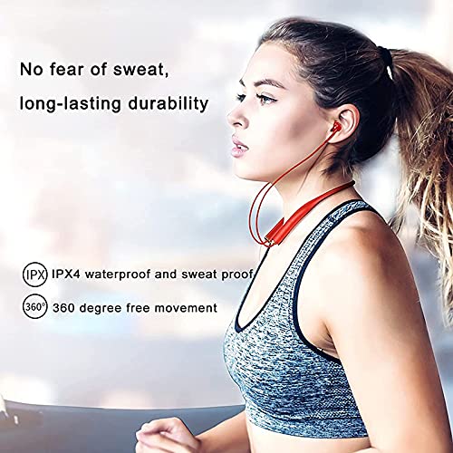 Bluetooth Headphones Wireless Earbuds Neckband with mic Noise Cancelling Wireless Headset 400 Hours Standby timefor Sports (Tomato red)