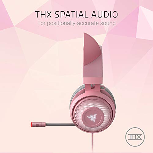 Razer Kraken Kitty - Gaming Headset (The Cat Ear Headset with RGB Chroma Lighting, Microphone with Active Noise Reduction, THX Spatial Audio, Controls on The Ear Cup) Pink/Quartz