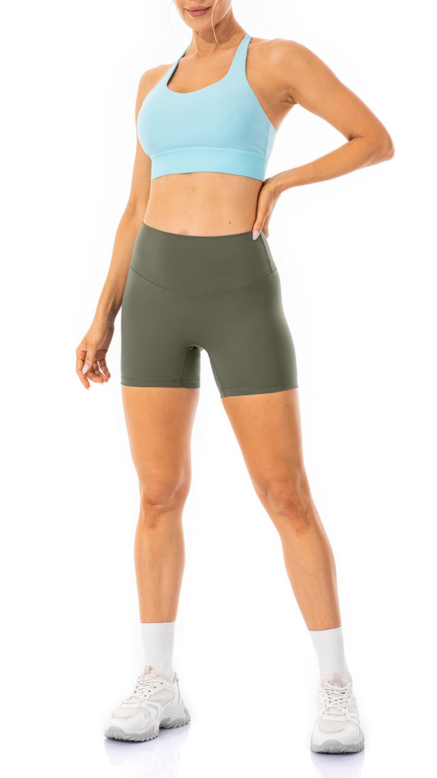 Lavento Women's All Day Soft Biker Shorts 5 Inch - High Waisted Workout Gym Running Yoga Short (Olive Green, 6)