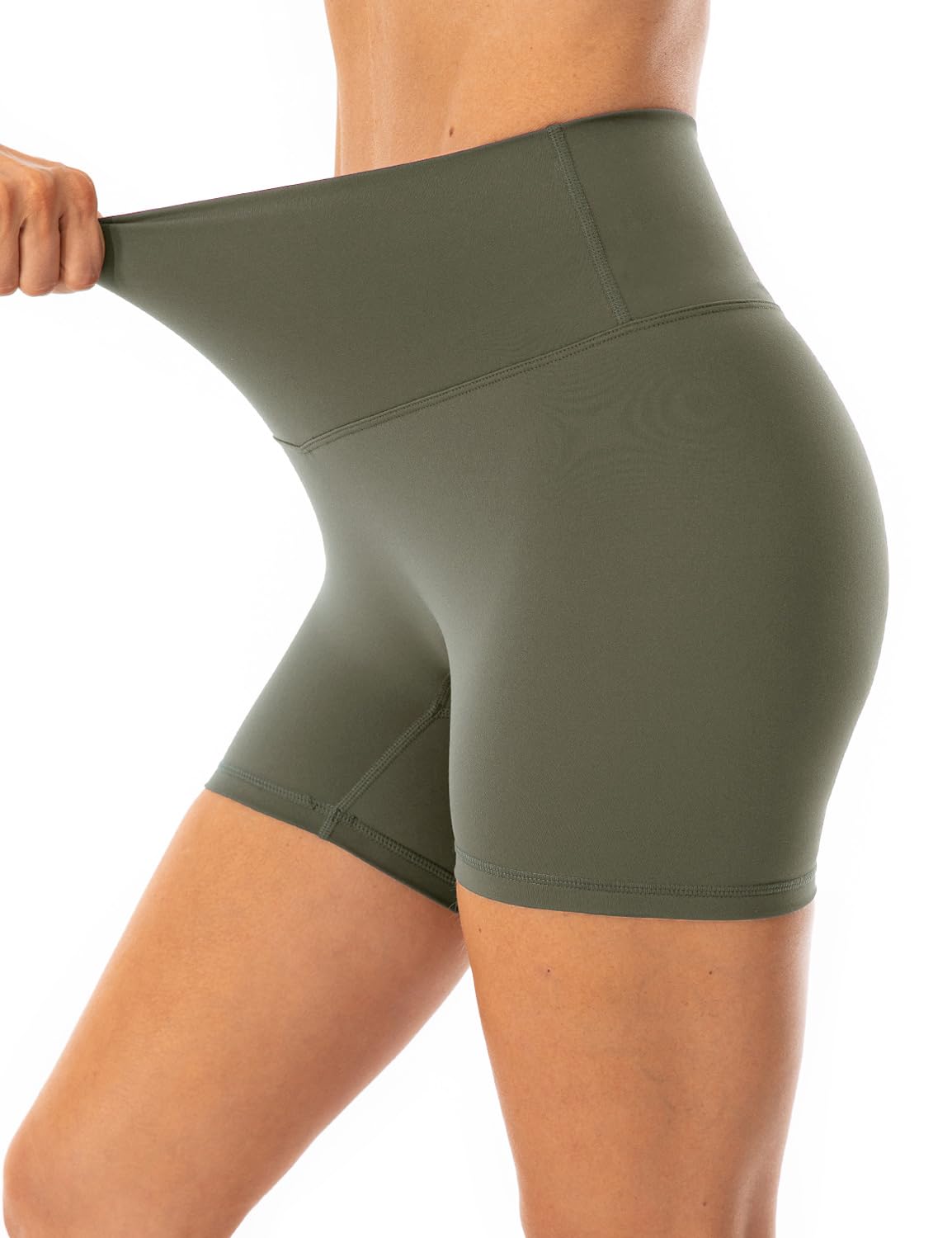 Lavento Women's All Day Soft Biker Shorts 5 Inch - High Waisted Workout Gym Running Yoga Short (Olive Green, 6)