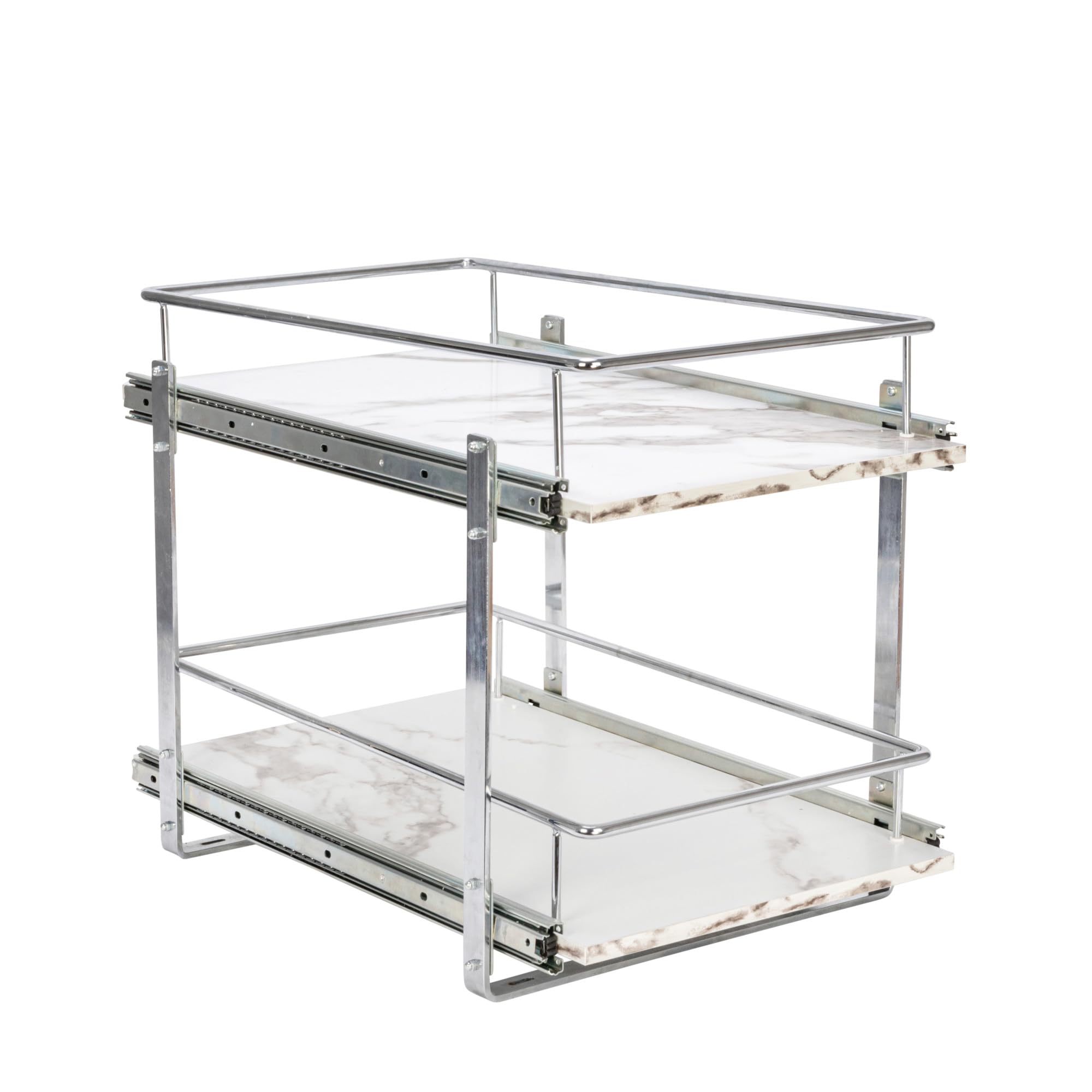 Household Essentials Faux Marble C53345-1 Glidez 2-Tier Kitchen Cabinet Organizer | Pull Out Shelves for Storage | 22 in D x 14.5 in W x 17 in H Wide