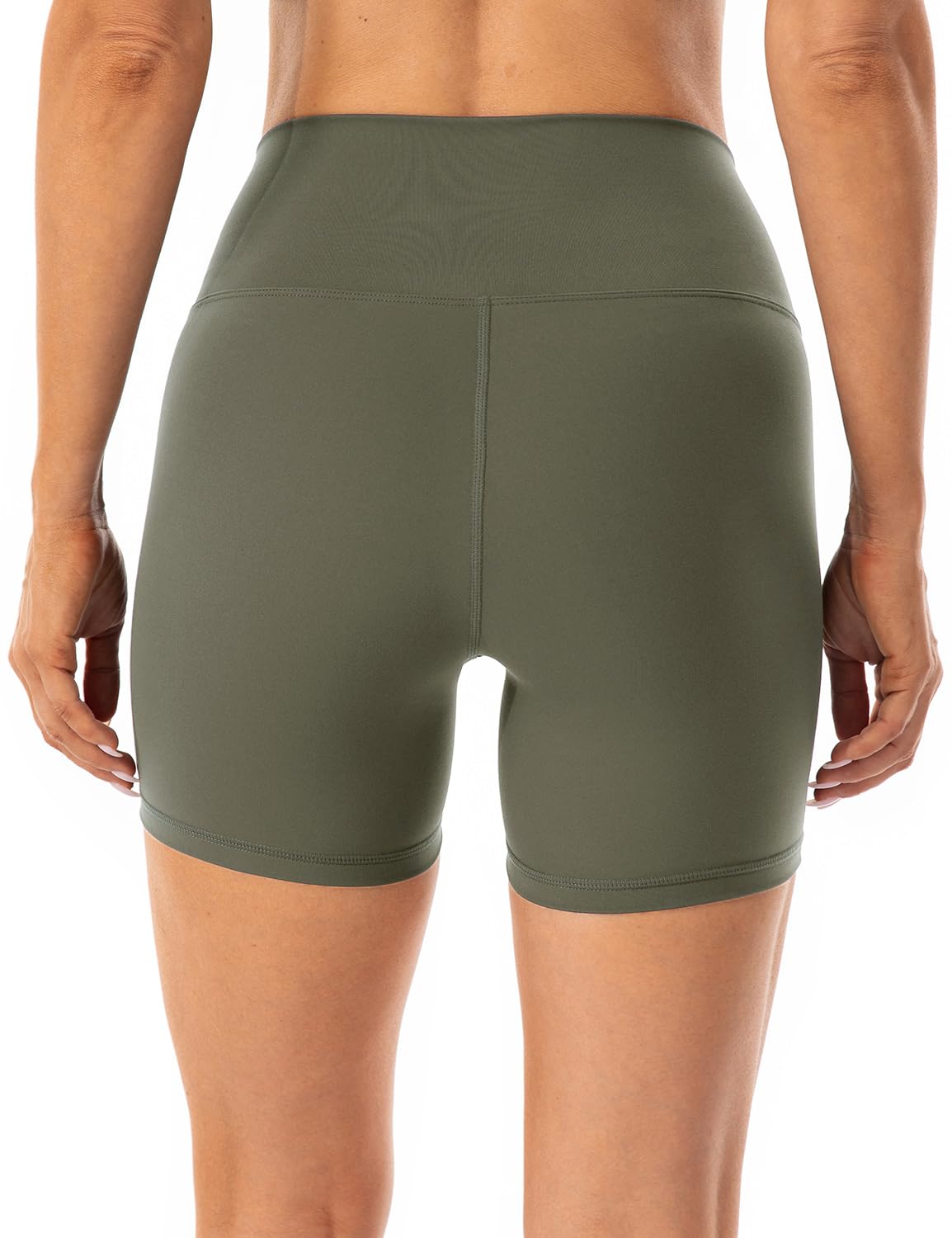 Lavento Women's All Day Soft Biker Shorts 5 Inch - High Waisted Workout Gym Running Yoga Short (Olive Green, 6)