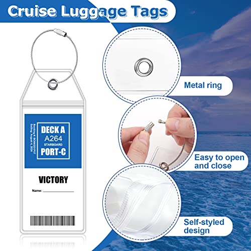 6 Sets Cruise Lanyards, Retractable Carnival Cruise Lanyard with 8 Waterproof Luggage Tag Holders Set, Adjustable Cruise Lanyard with Detachable Badge Holder for Cards Accessories (Fresh Sailing)