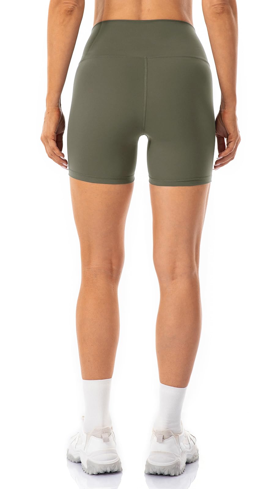 Lavento Women's All Day Soft Biker Shorts 5 Inch - High Waisted Workout Gym Running Yoga Short (Olive Green, 6)