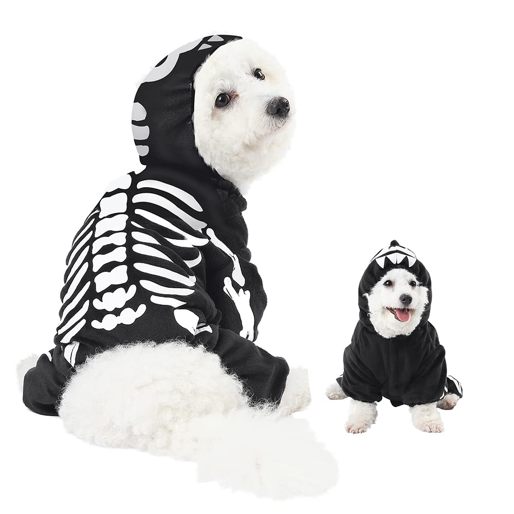 Spooktacular Creations Pet Dog Plush Skeleton Hoodie Costume for Halloween Dress Up Party, Pet Carnival, Outdoor Play (Small)