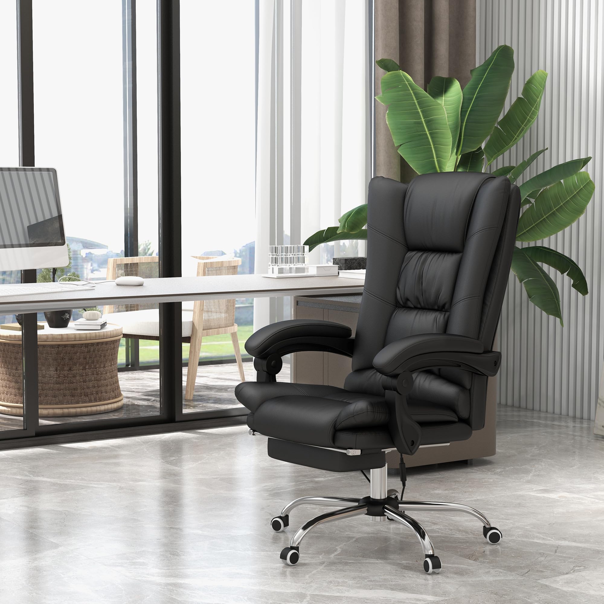 Vinsetto PU Leather Executive Massage Office Chair with 4 Vibration, Computer Desk Chair, Heated Reclining Chair with Adjustable Height, Swivel Wheels, Black