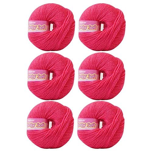 Vardhman Baby Soft 100% Acrylic (Pink) (1 Ball 25 gram)(6 PC) 4 ply Ball Hand Knitting Wool/Art Craft Soft Fingering Crochet Hook Yarn, Needle Thread Dyed Shade no-75