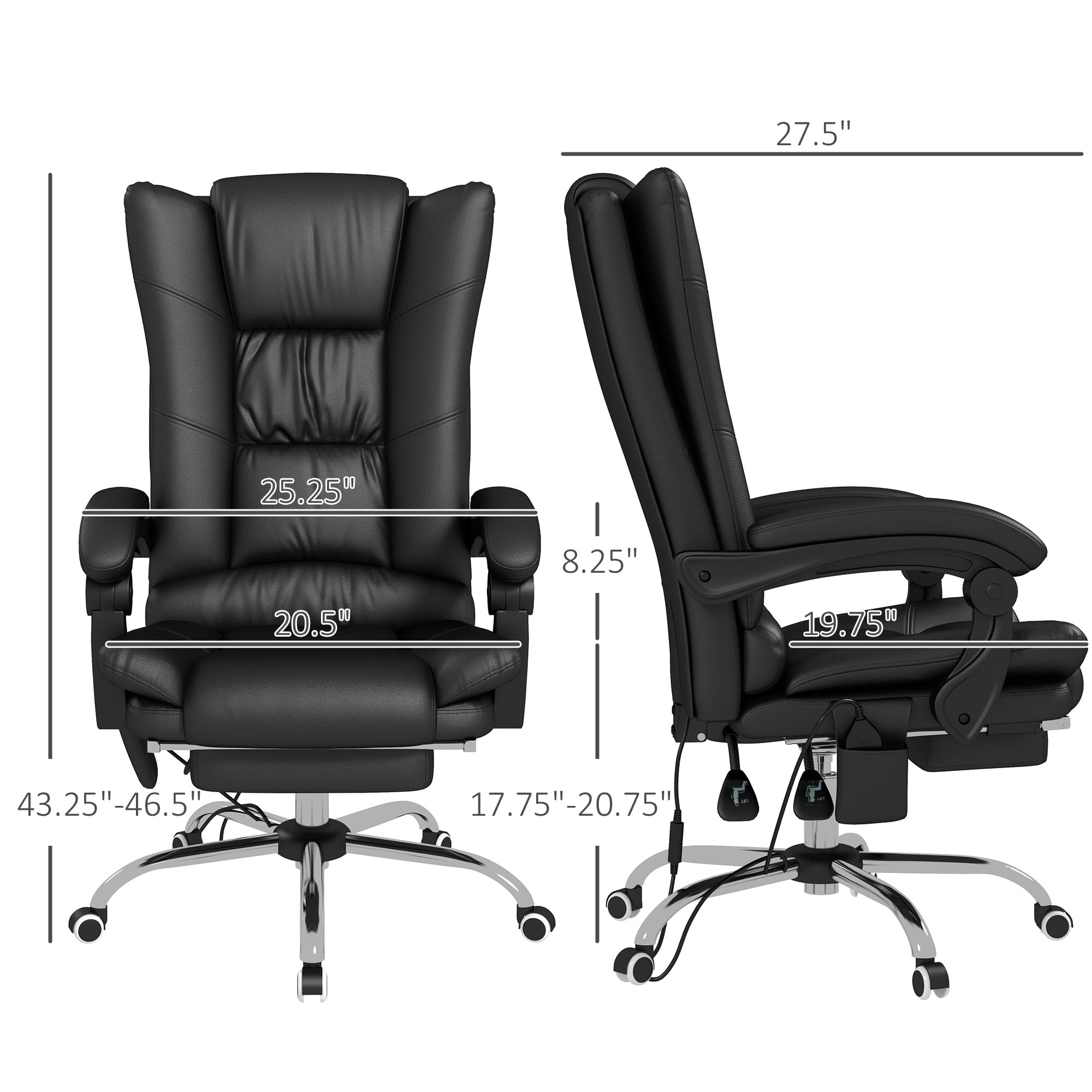 Vinsetto PU Leather Executive Massage Office Chair with 4 Vibration, Computer Desk Chair, Heated Reclining Chair with Adjustable Height, Swivel Wheels, Black