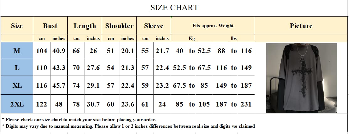 Goth Shirt Gothic Shirt Fake Two-Piece Alternative Clothing Goth Long Sleeve Top Grunge Clothes (Gray,M,Medium)
