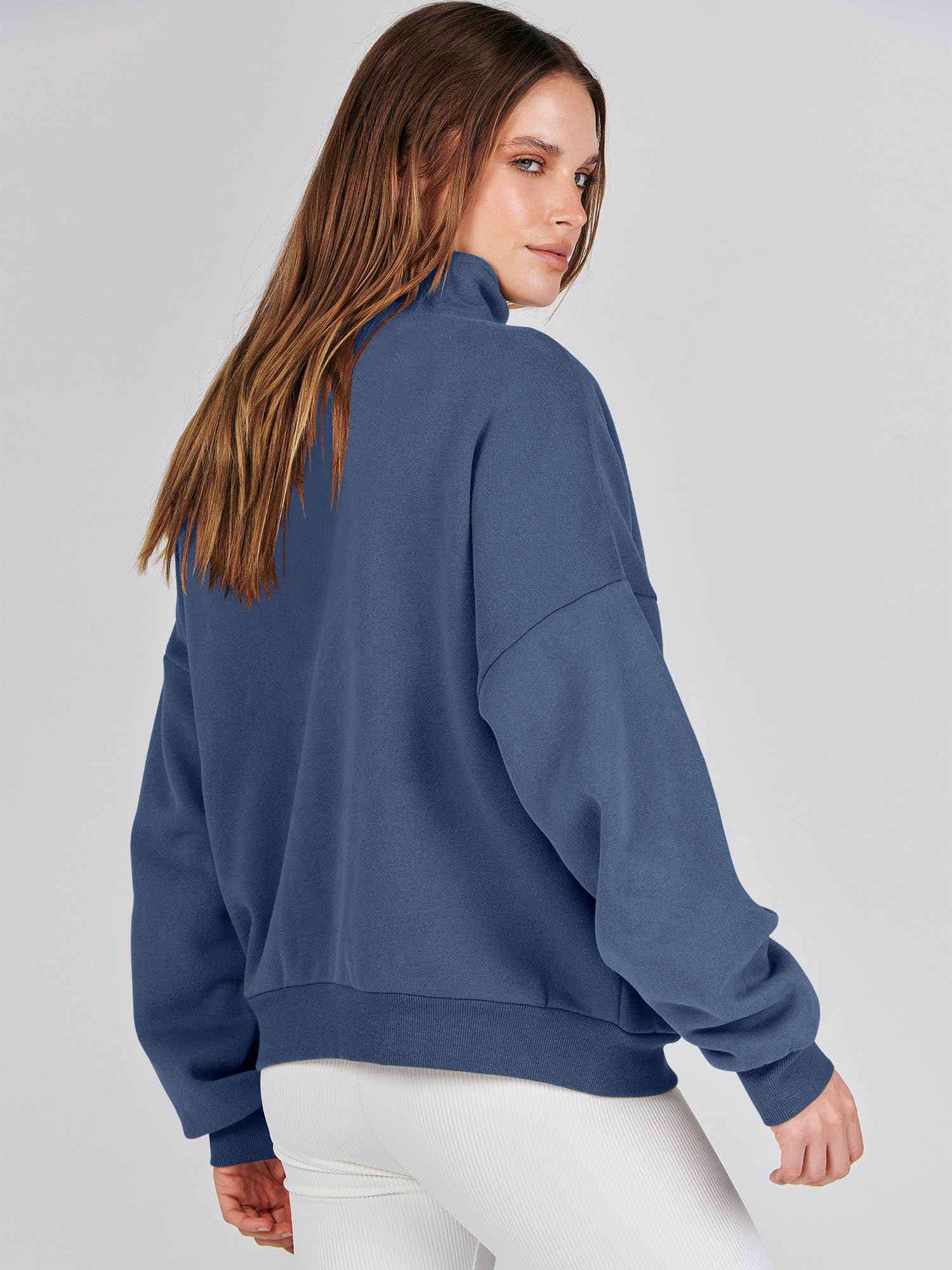 ANRABESS Womens Half Zip Sweatshirts Oversized Crop Pullover 2024 Winter Y2K Fleece Hoodie Sweater Teen Girls Fall Clothes Navy Blue Medium