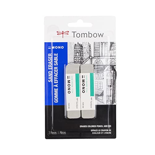 Tombow 67304 Mono Sand Eraser, 2-Pack. Silica Eraser Designed to Remove Colored Pencil and Ink MarkingsâŚ
