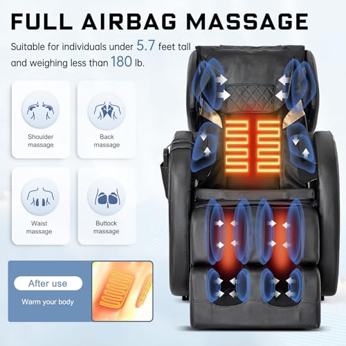 BIADNBZ Chair Zero Gravity Full Body Massage Recliner with Foot Rollers and Heat Therapy Air Pressure System with Remote Control Easy to Use at Office Home Family, Black A