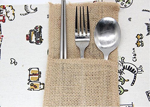 Cheonus 10PCS Burlap Cutlery Bags Hessian Knife Fork Tableware Utensil Linen Flatware Holder Jute Pouch Silverware Pockets for Wedding Decor