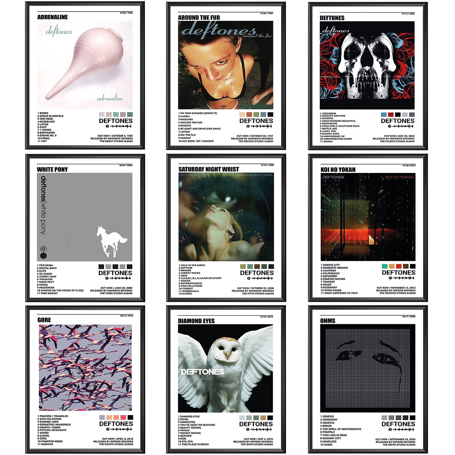 HerZii Prints Deftones Album Cover Poster, Set of 9 8x10 Music Art, Premium Quality Wall Decor for Home Theater Room Man Cave Bedroom Art Decor UNFRAMED