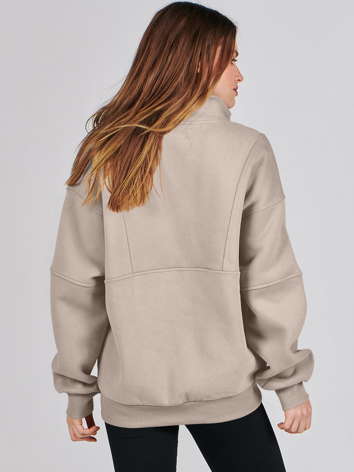 ANRABESS Women's Oversized Half Zip Fleece Sweatshirts Quarter Zip Pullover Top Fall 2024 Outfits Trendy Clothes Light Brown X-Large