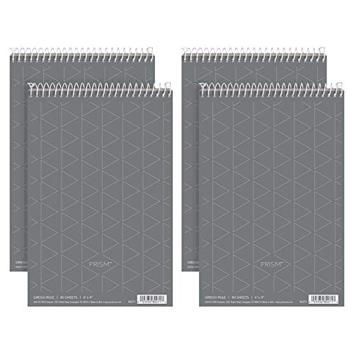TOPS Prism Steno Books, 6" x 9", Gregg Rule, Gray Paper, 80 Sheets, Perforated, 4 Pack (80274)