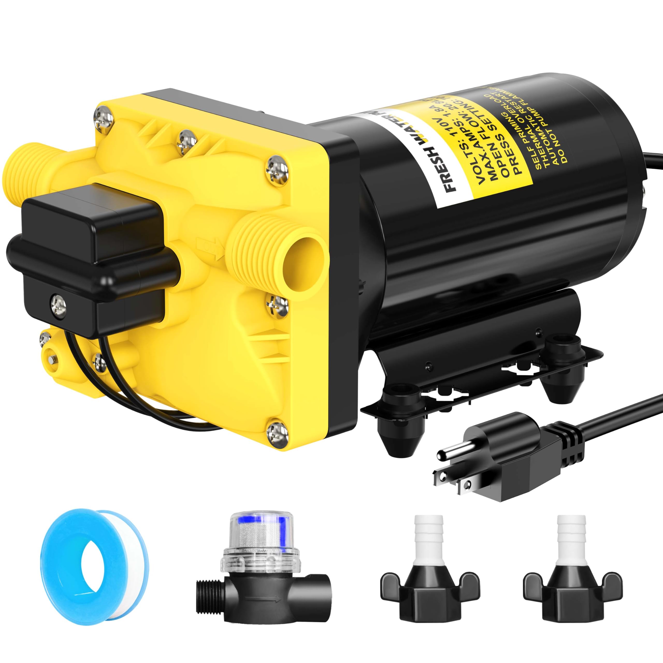 YOMILINK Fully Self-priming Water Pump, 110V 5.5 GPM 70 PSI, Automatic On-Demand Diaphragm Pump, for Kitchen, Bathroom RV, Marine Yacht, Lawn Garden, House, Fish Tanks, Small Fountains, Rain Barrels