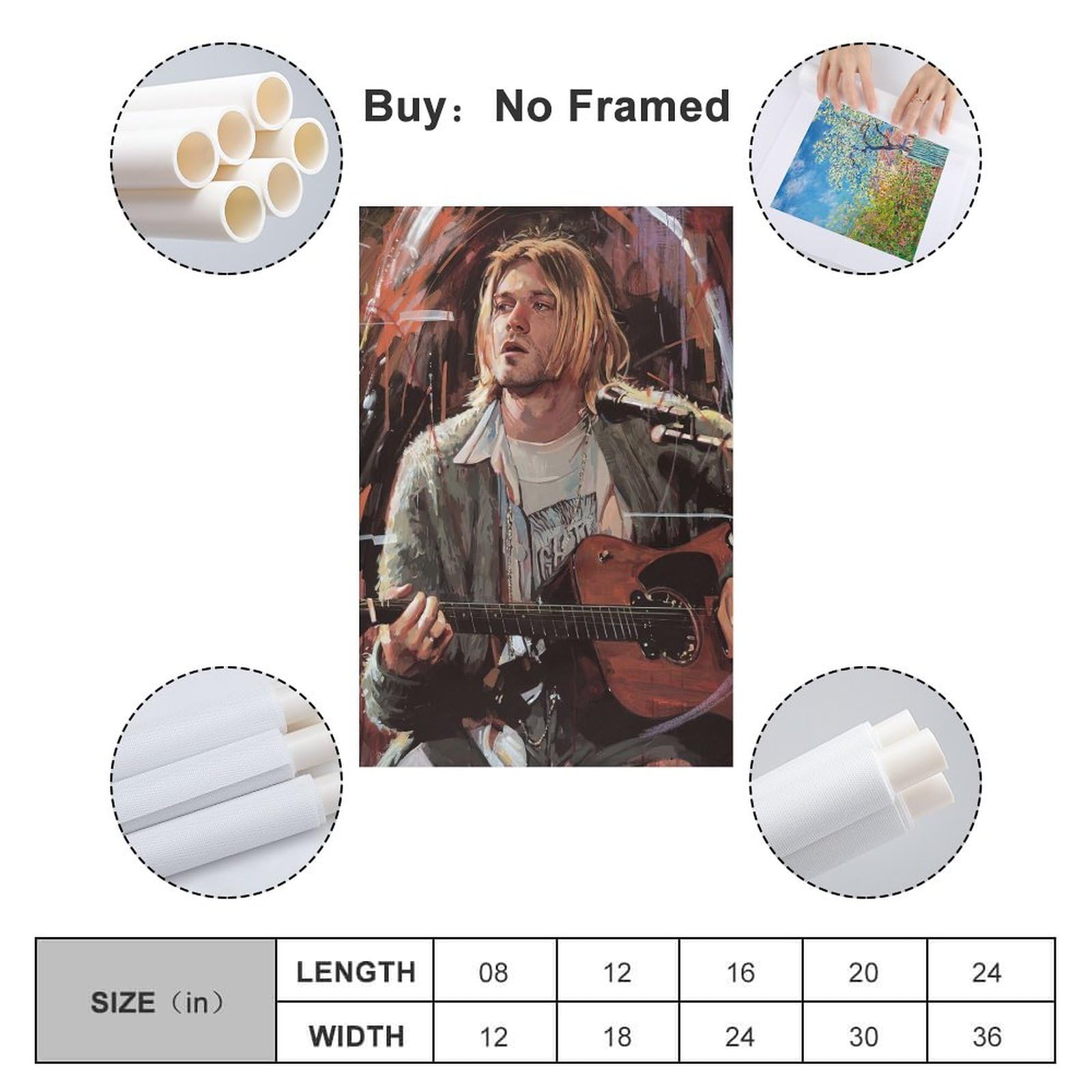 TARVIK Kurt Donald Cobain Poster ROCK Poster Art Decor Painting Aesthetic Wall Art Canvas for Bedroom Decor 16x24inch(40x60cm) 4