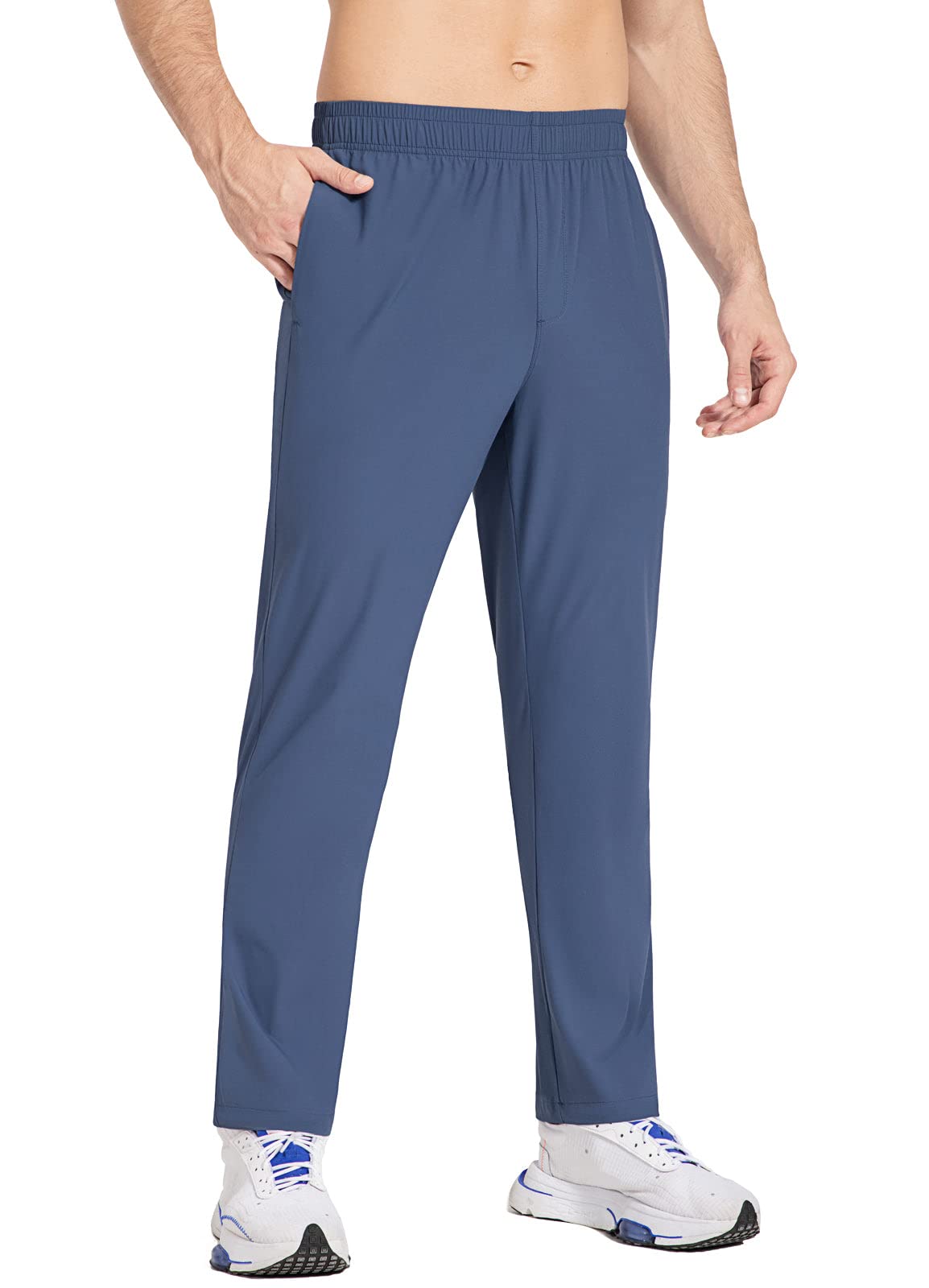 BALEAF Men's Workout Athletic Pants Elastic Waist Lightweight Running Golf Pants with Zipper Pockets Blue M