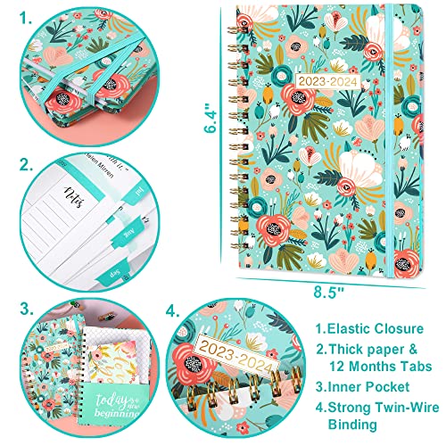 Planner 2023-2024 - Weekly Monthly Planner 2023-2024, July 2023 - June 2024, 12 Monthly Weekly Planner with Tabs, Hardcover, 6.4ββ x 8.3'' Calendar Planner with Elastic Closure, Inner Pocket