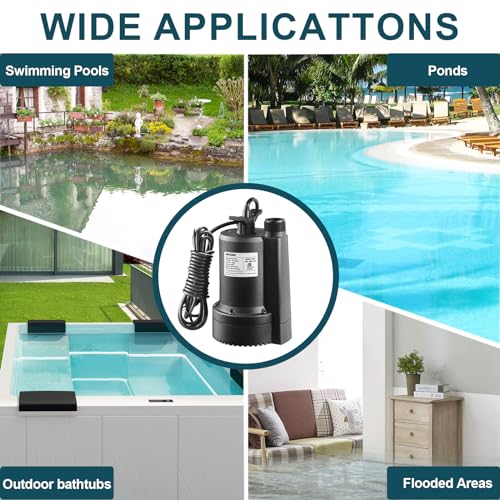 WASSERMANN 1/3HP Utility Pump 2100GPH Thermoplastic Sump Pump Submersible Water Pump with 10ft Cord, Electric Portable Water Pump for Swimming Pool Hot Tubs Garden Pond Draining Basement