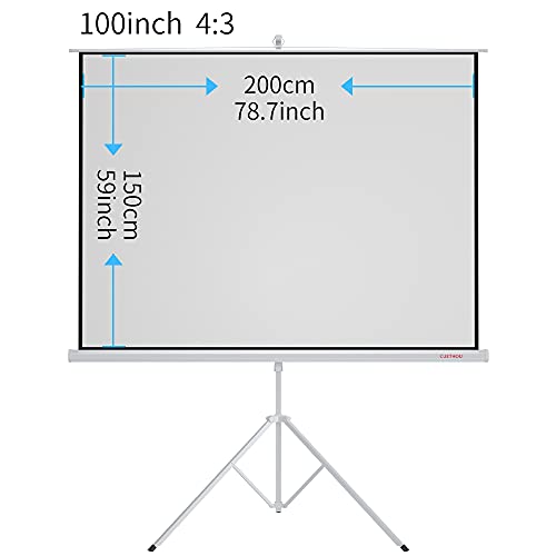Projector Screen Portable Indoor Outdoor with Stand 4K Ultra HD Wide Viewing Angle 100 Inch 4:3 Wrinkle-Free Design Tripod Projection Screen Easy to Clean for Home Theater ,Office, School by CUETHOU