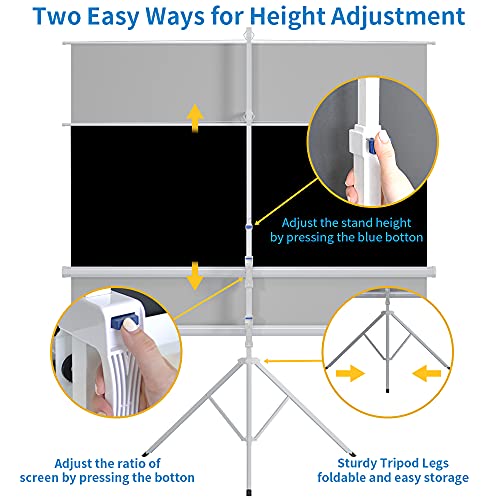 Projector Screen Portable Indoor Outdoor with Stand 4K Ultra HD Wide Viewing Angle 100 Inch 4:3 Wrinkle-Free Design Tripod Projection Screen Easy to Clean for Home Theater ,Office, School by CUETHOU