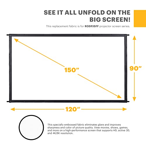KODAK 150” Replacement Projector Screen | Fast Fold High Contrast White Projection Backdrop for Outdoor & Indoor Movies in Front Projection | Easy Clean Glare Proof, Wrinkle Free Fabric