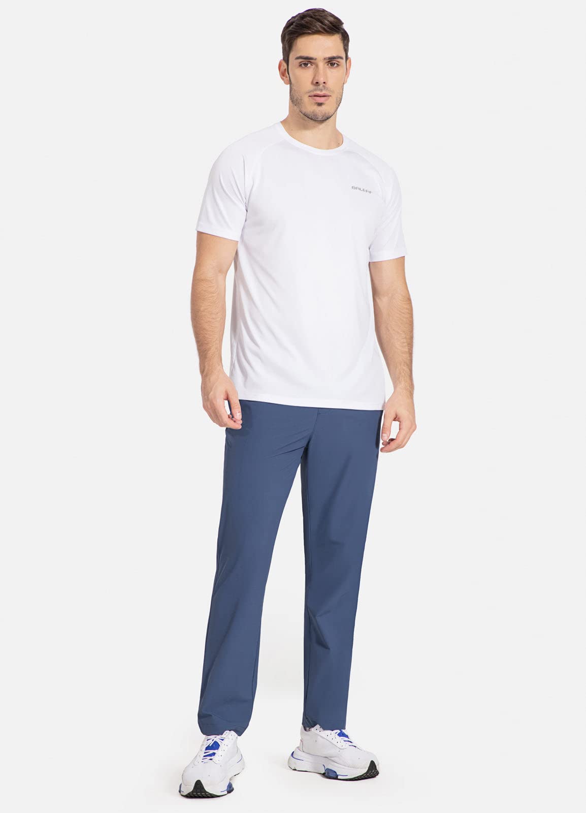 BALEAF Men's Workout Athletic Pants Elastic Waist Lightweight Running Golf Pants with Zipper Pockets Blue M