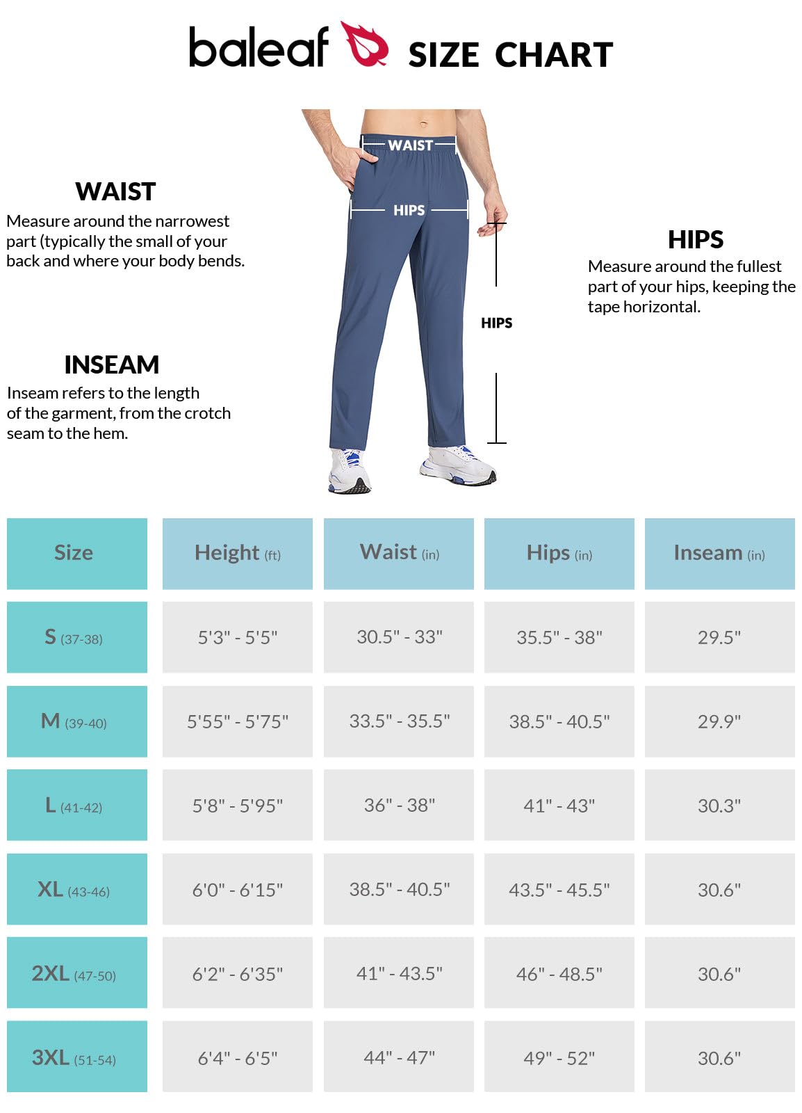 BALEAF Men's Workout Athletic Pants Elastic Waist Lightweight Running Golf Pants with Zipper Pockets Blue M