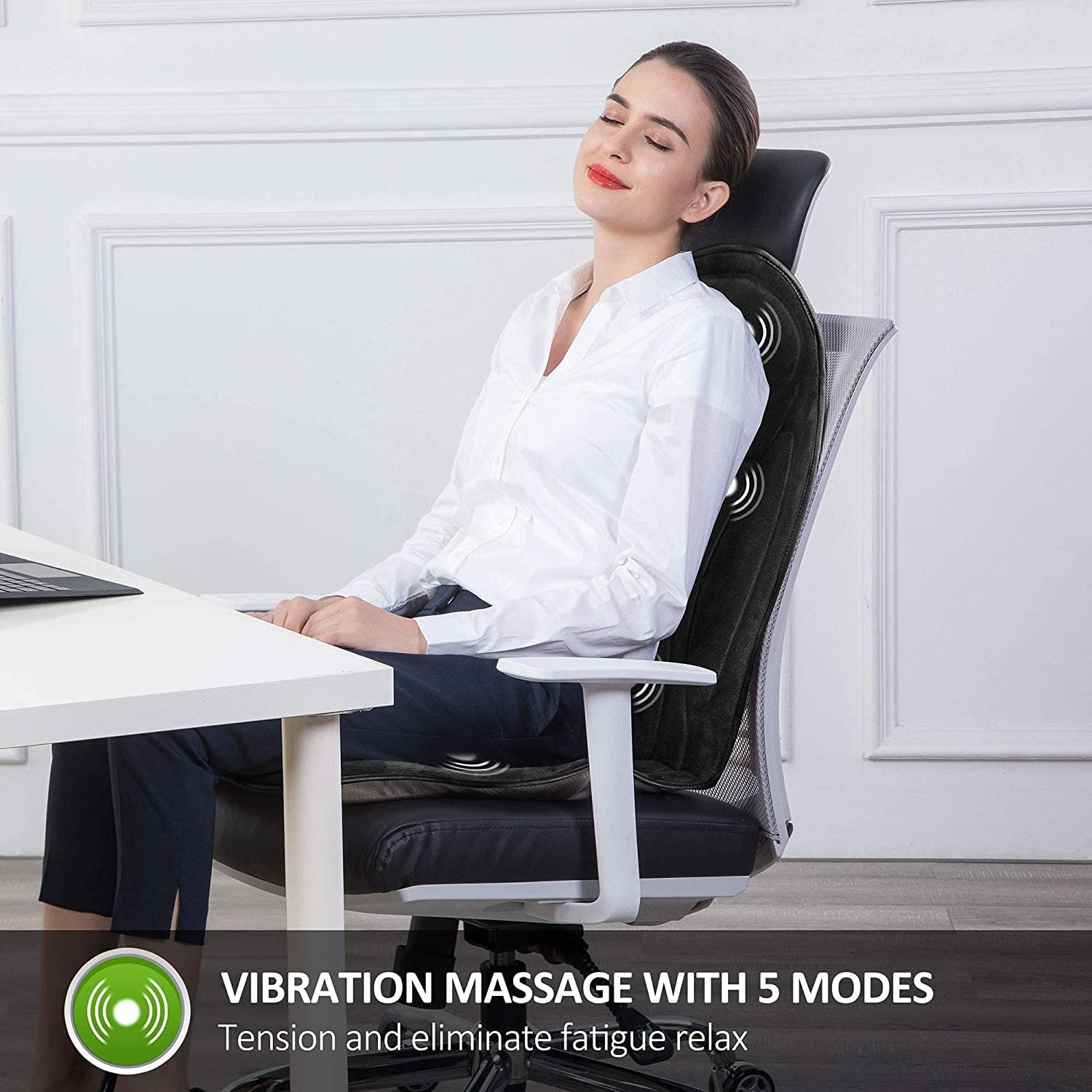 Snailax Memory Foam Vibration Massage Seat Cushion, Back Massage Pad with Heat,2 Heat Levels & 6 Vibration Massage Nodes, Seat Massager for Home Office Chair, Grey